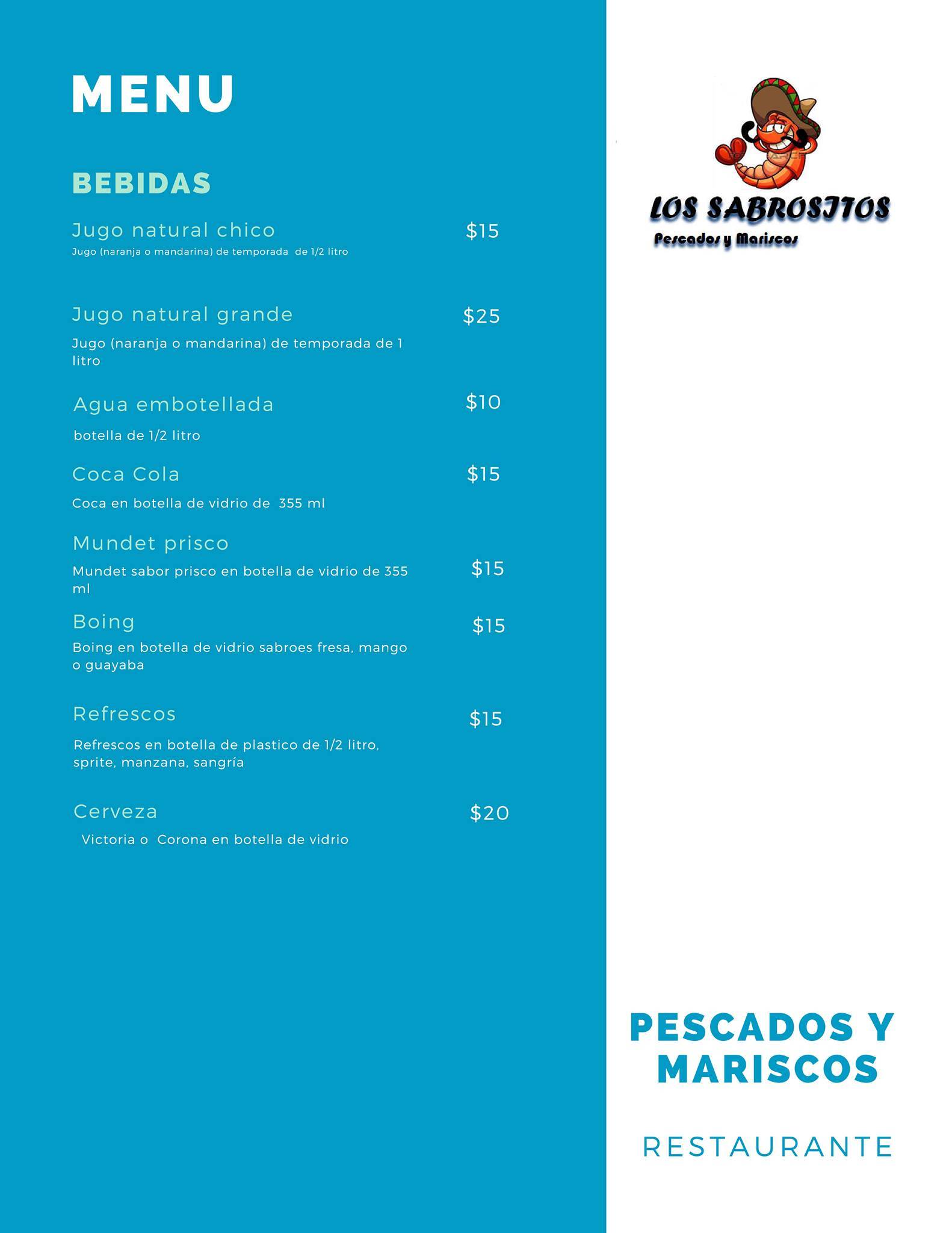 Menu at Los Sabrositos restaurant, Cañada Grande