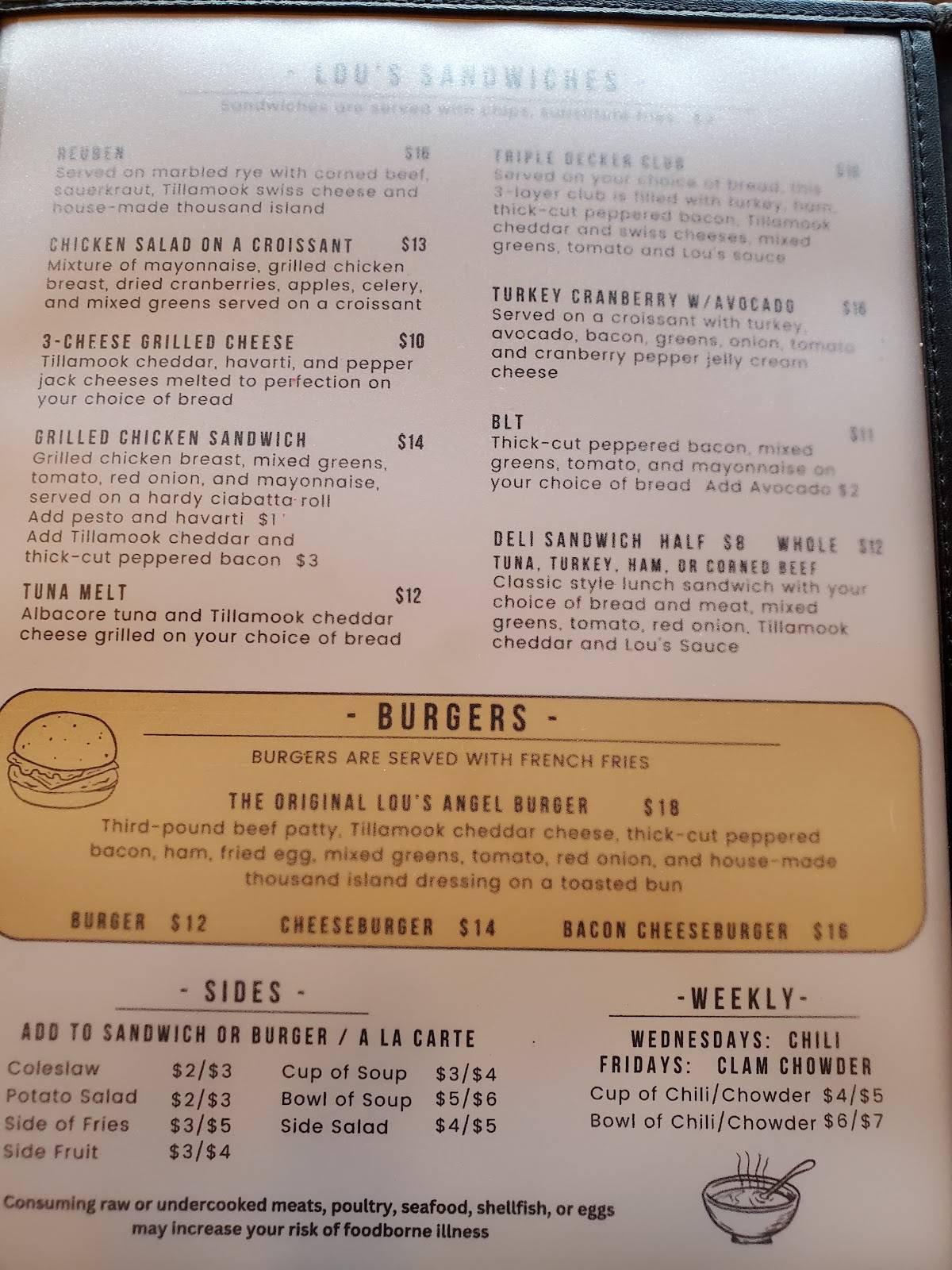 Menu at Lou's Kitchen restaurant, Mount Angel