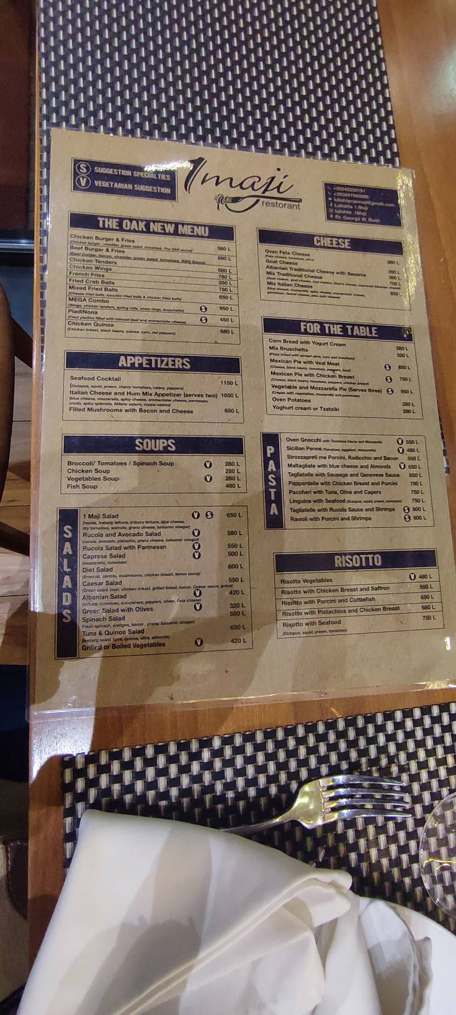 Menu at Lulishte 1 Maji restaurant, Tirana