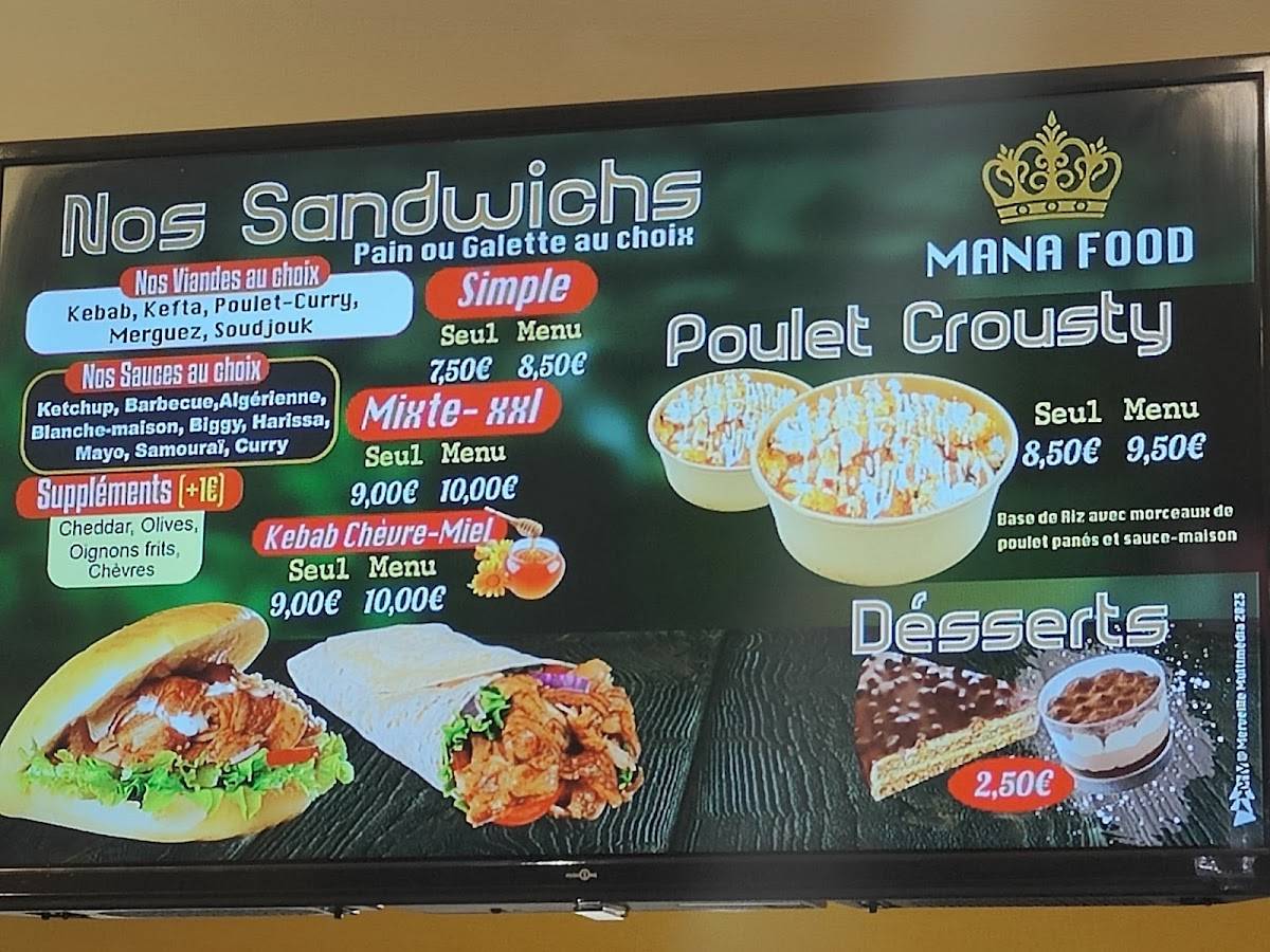 Menu au MANA FOOD restaurant, Ambarès-et-Lagrave