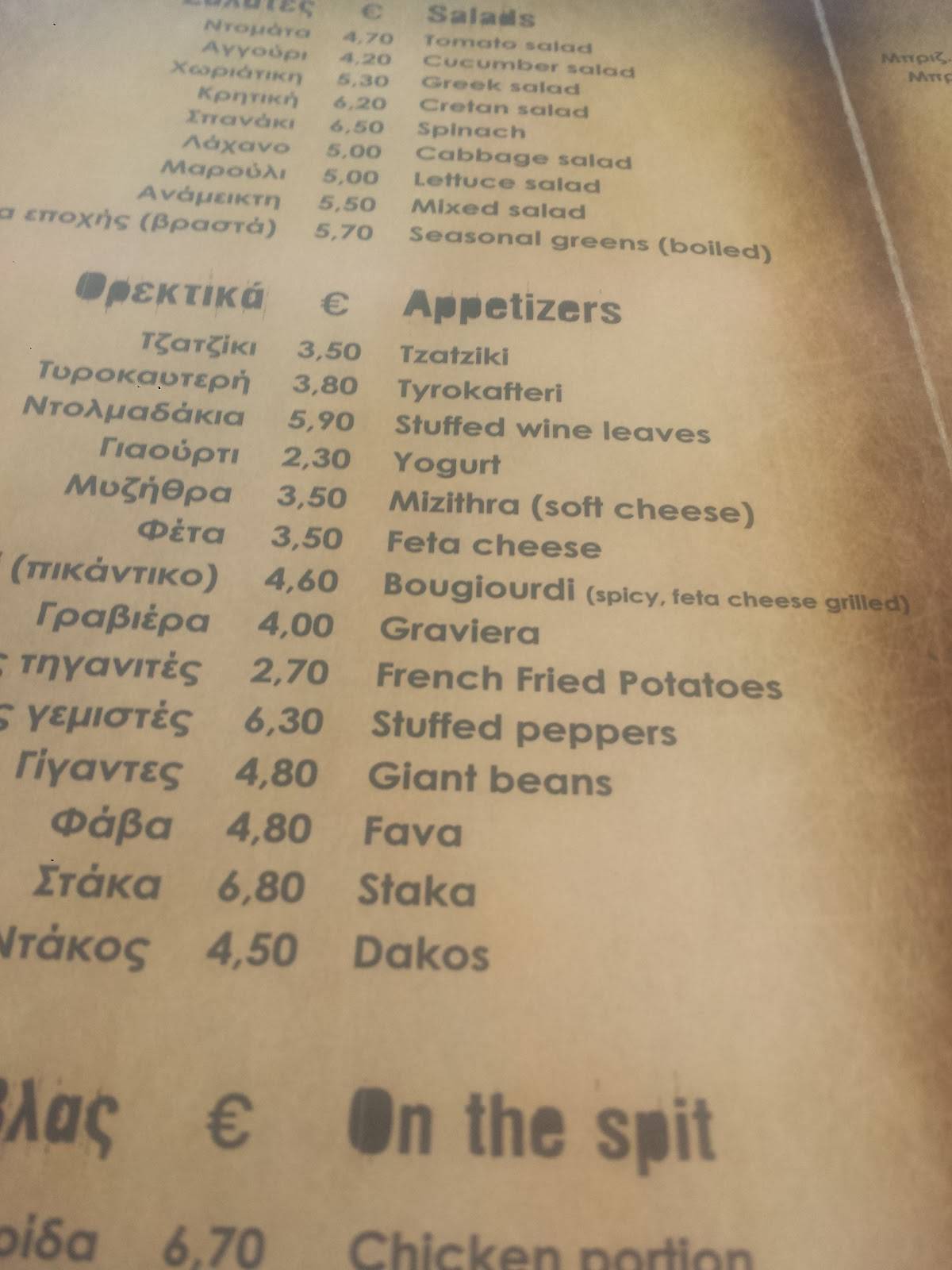 Menu at MITSOS-BBQ, Kounoupidiana