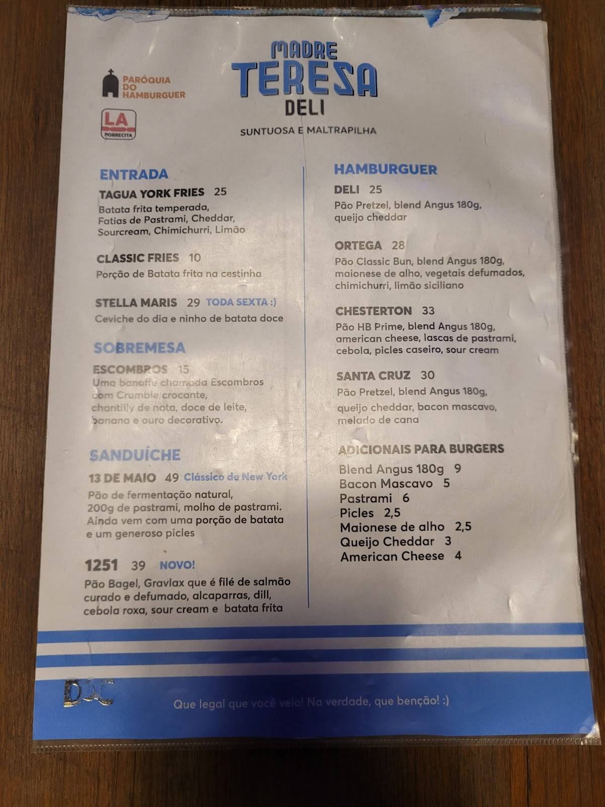 Menu em Madre Teresa Deli restaurante, Taguatinga