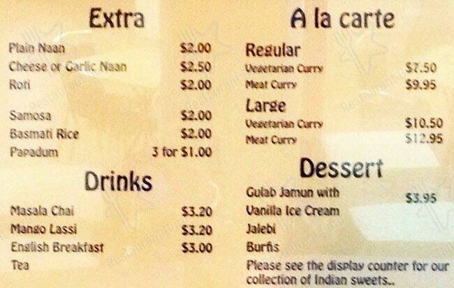 Menu at Maha Latchmi Restaurant, Fortitude Valley, McWhirters Centre