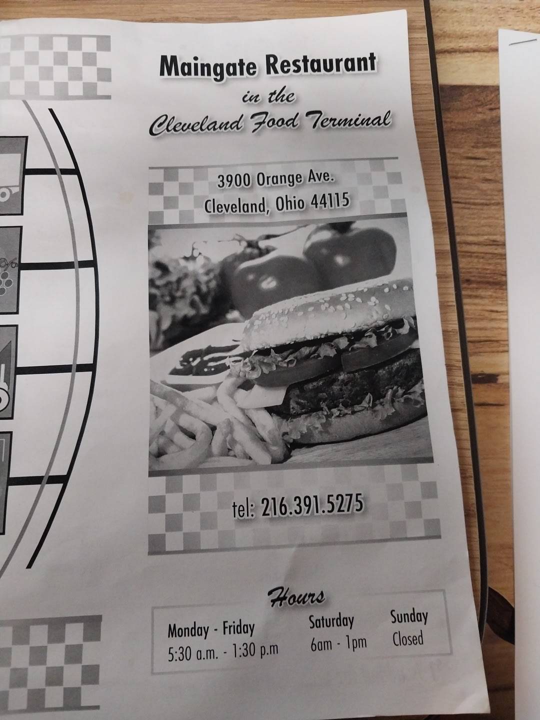 Menu at Main Gate Restaurant, Cleveland