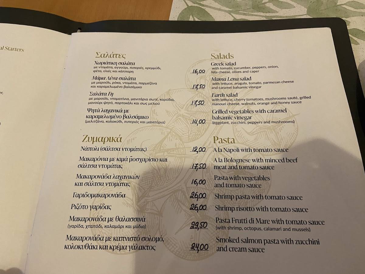 Menu at Mama Lena, Imerovigli