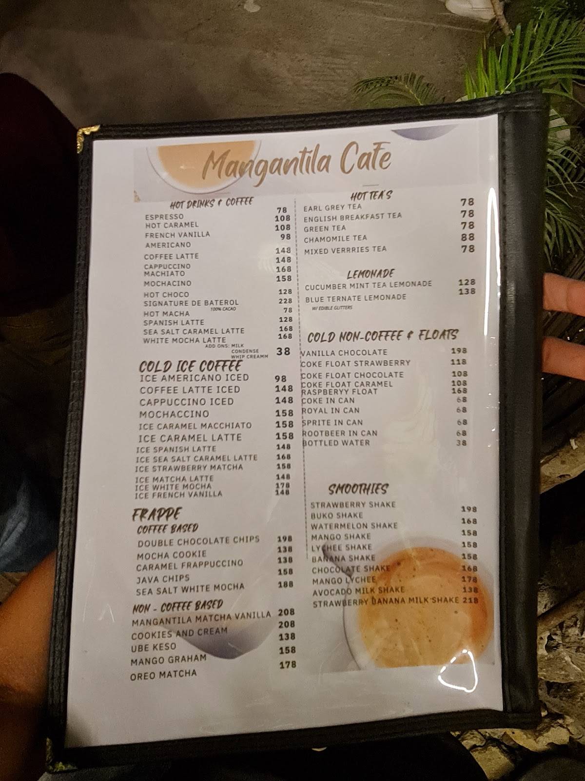 Menu at Mangantila Café restaurant, Baras