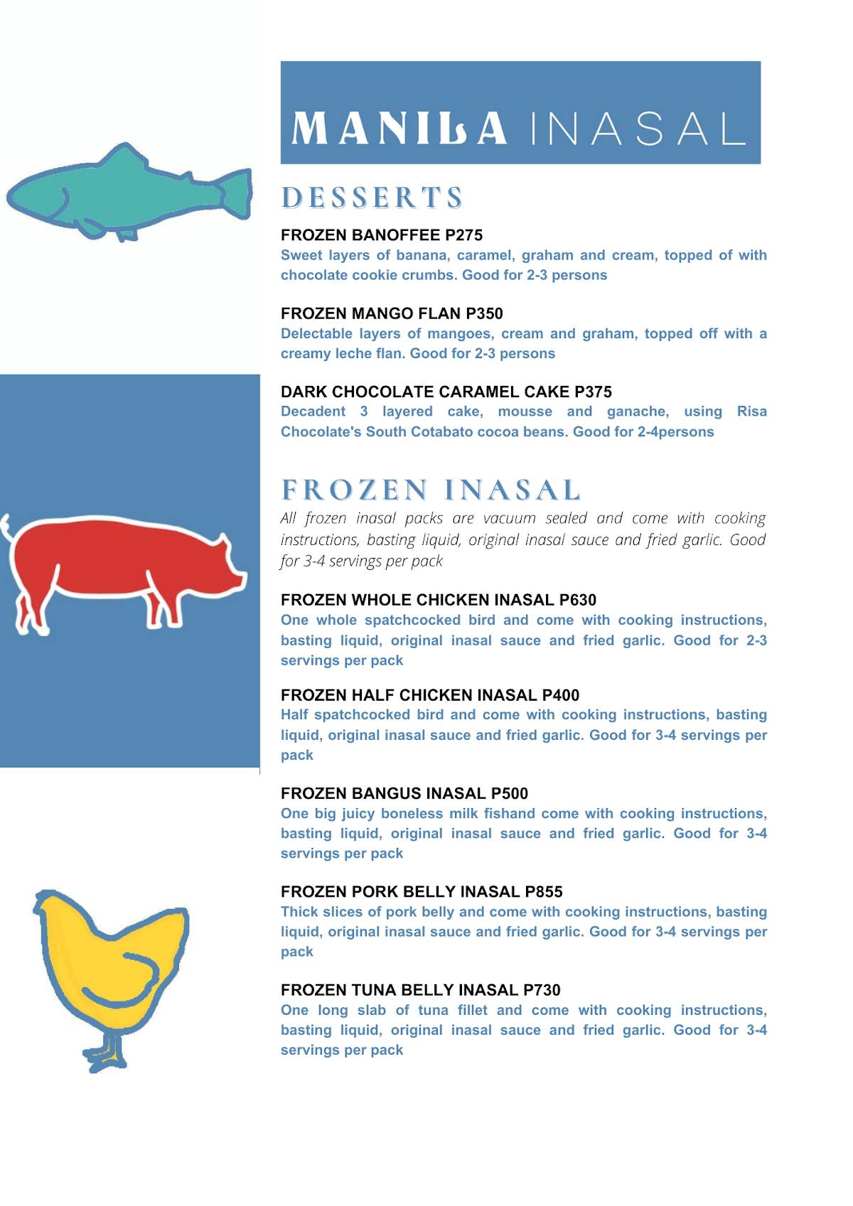 Menu at Manila Inasal restaurant, San Juan