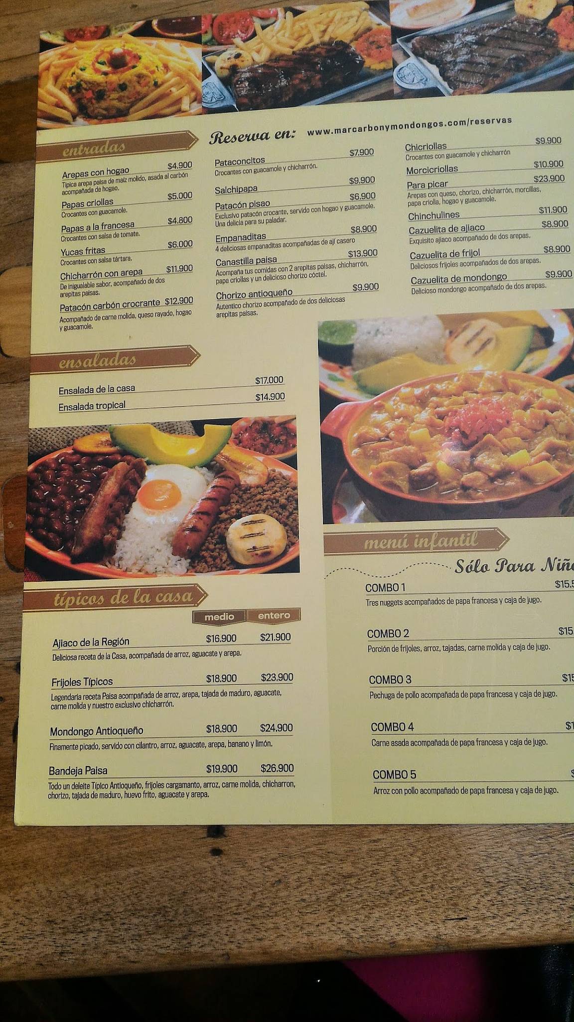 Carta de Restaurante Mondongos & Parrilla - Chapinero, Bogotá