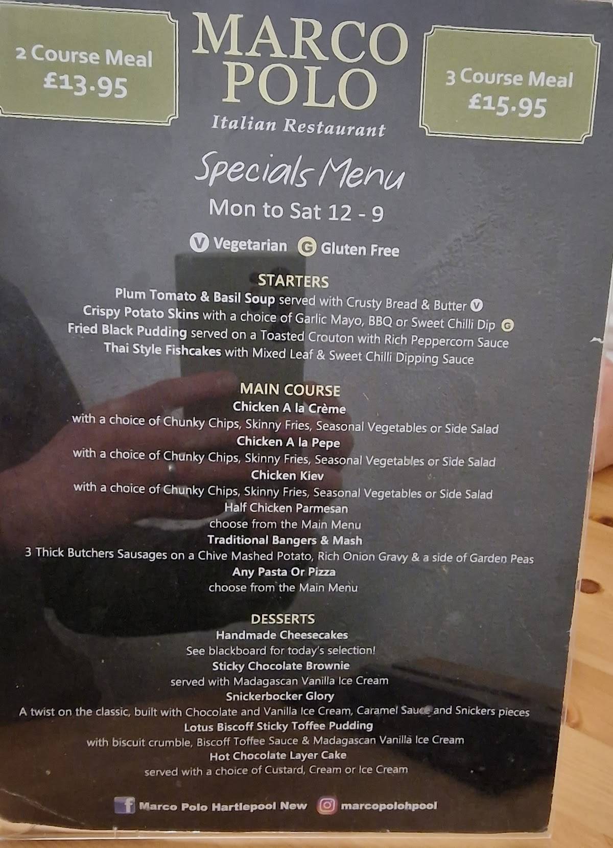 Menu at Marco Polo Restaurant, Hartlepool