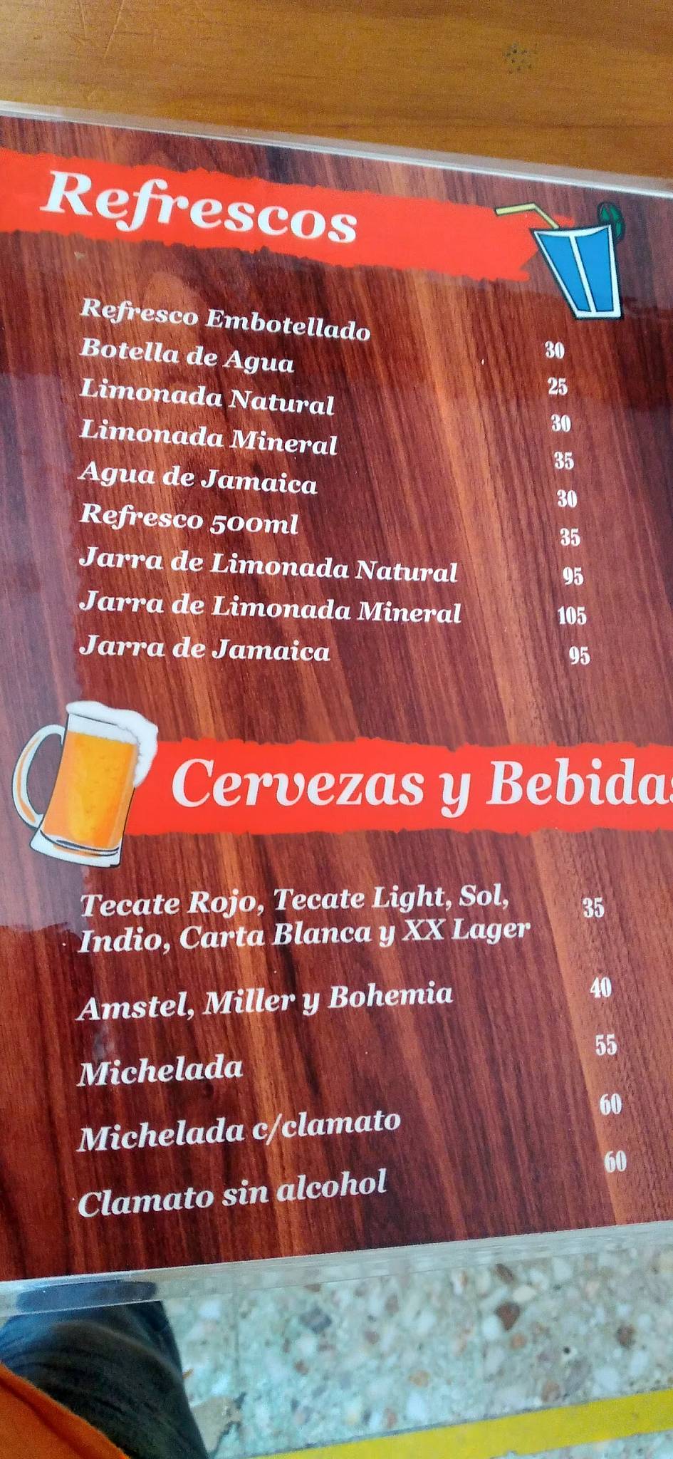 Carta del restaurante Mariscos El Tiburón Blanco El Álamo, Santiago