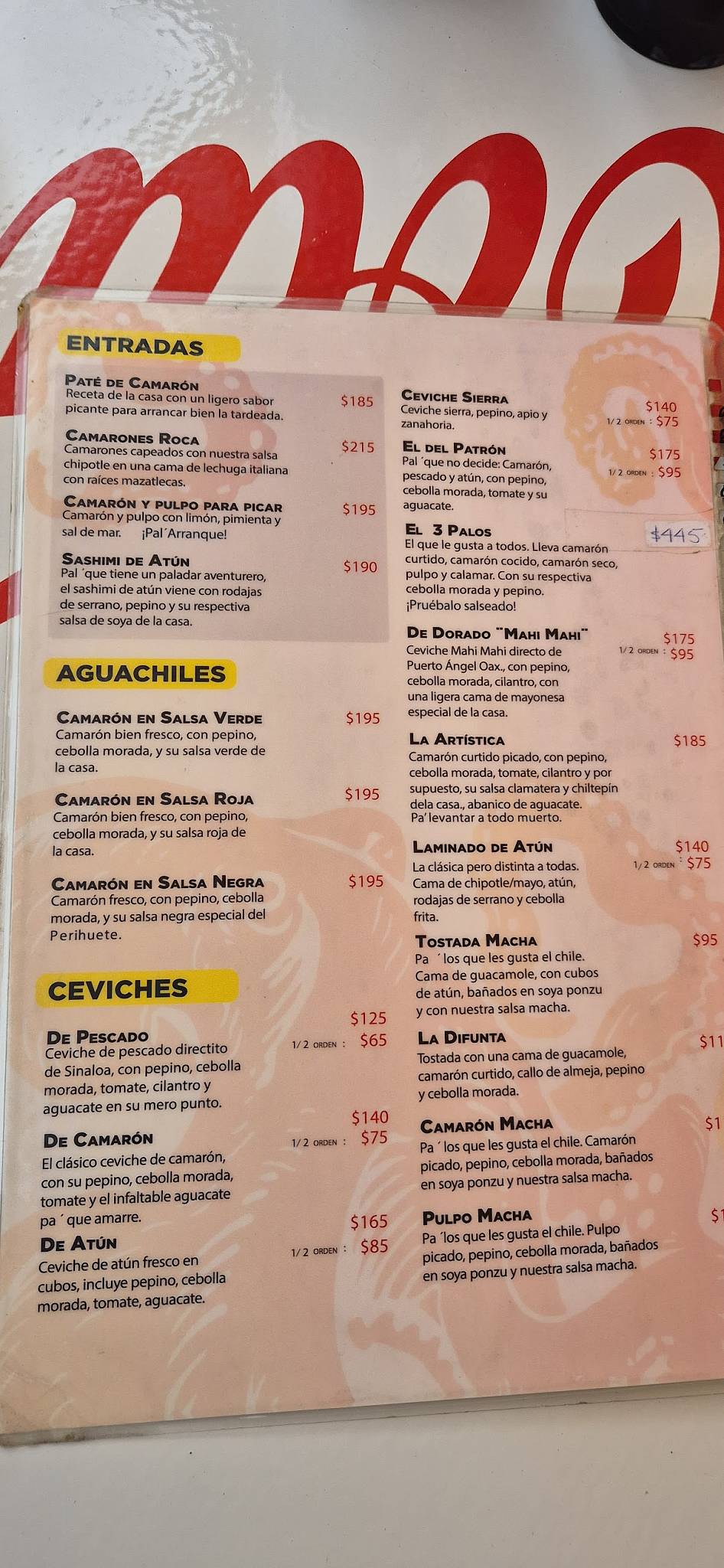 Carta del restaurante Mariscos Perihuete, San Pedro Garza García
