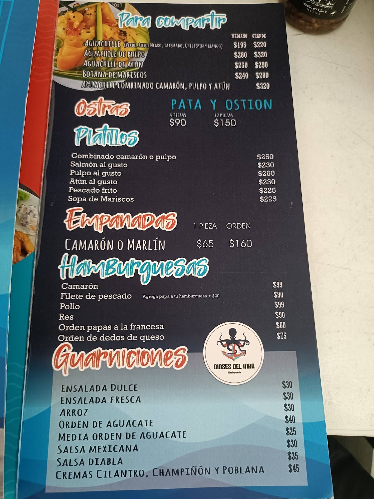 Carta del restaurante Marisquería Dioses del Mar, Zapopan