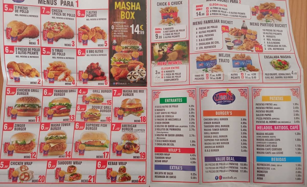 Carta del restaurante Masha Fried Chicken, Valencia