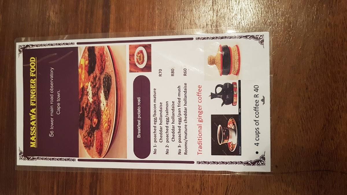 Speisekarte von Massawa finger food restaurant, Kapstadt, 56 Lower Main Rd