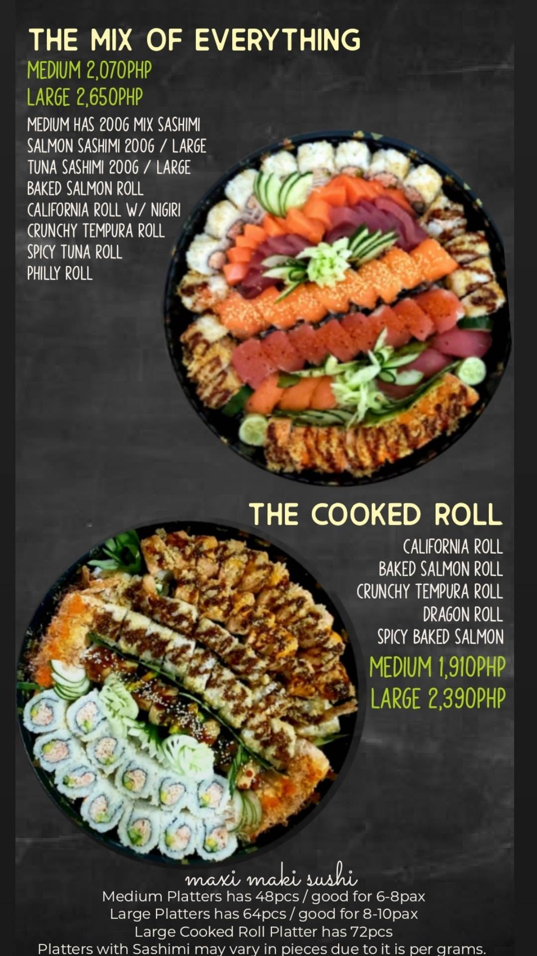 Menu at Maxi Maki Sushi restaurant, Tarlac City