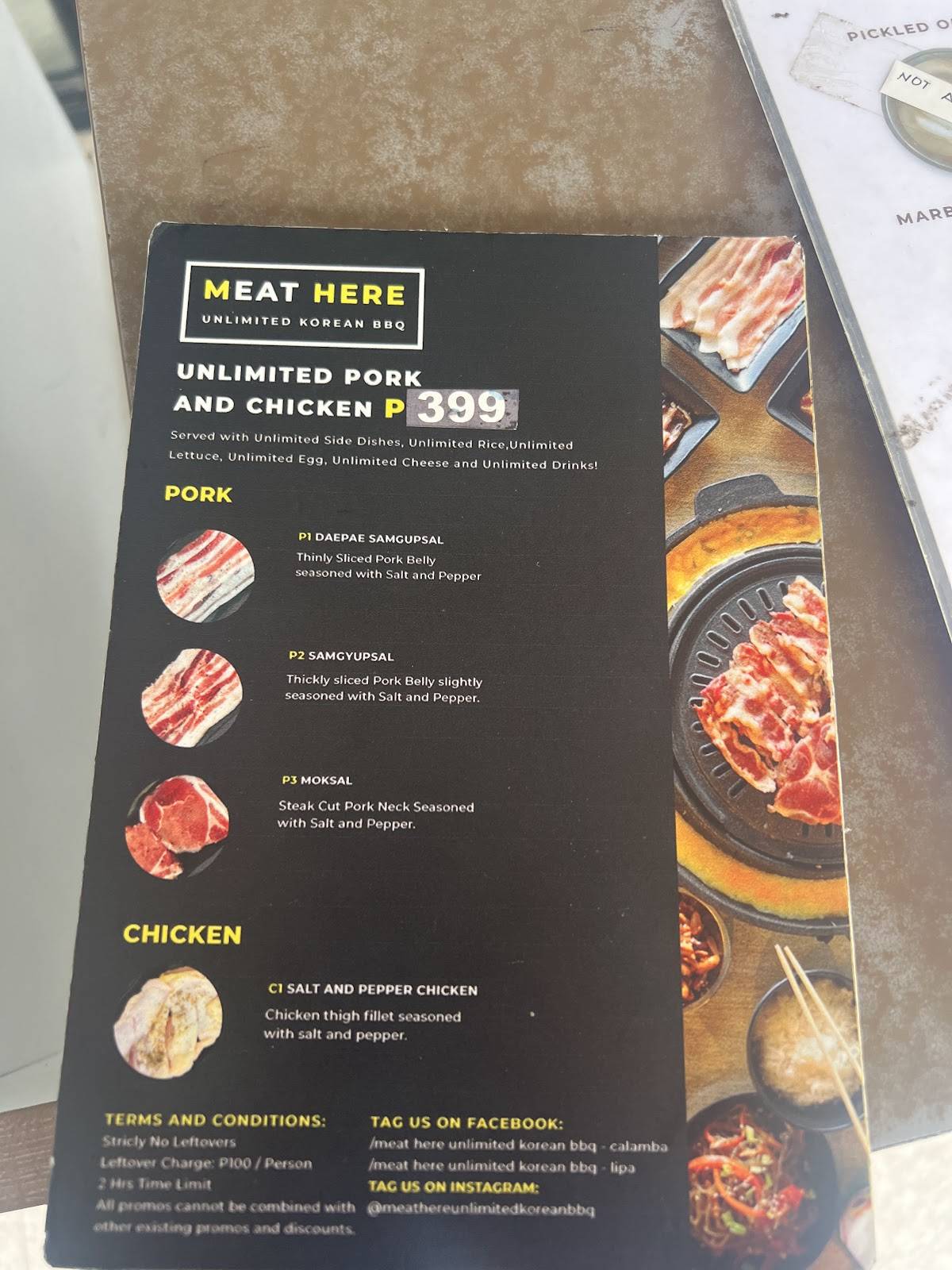 Menu at Meat Here Unlimited Korean BBQ Tagaytay, Tagaytay