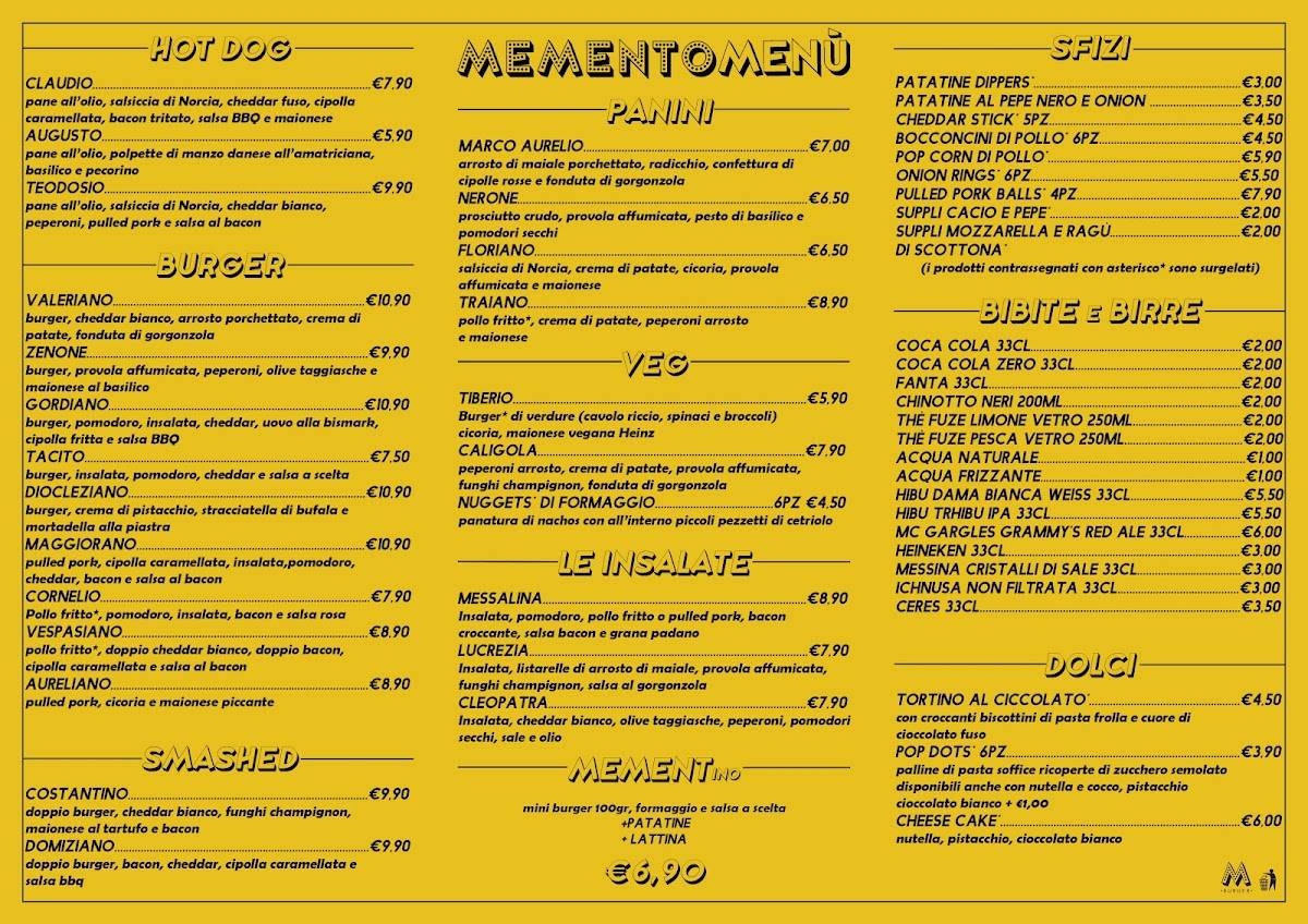 Menu da Memento Burger ristorante, Roma, Via di Torrevecchia
