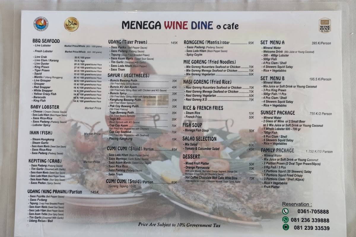 Menu at Menega Cafe, Jimbaran, +MR6