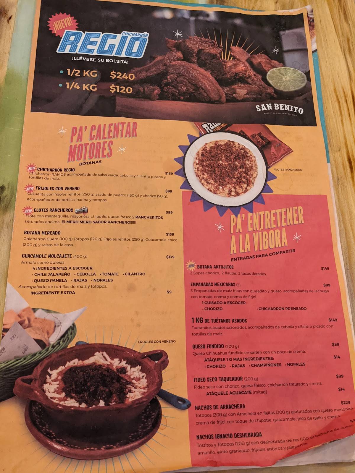 Menu at Mercado San Benito restaurant, Ciudad Juarez