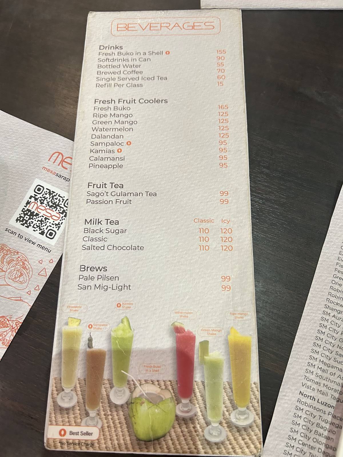 Menu at Mesa Filipino Moderne restaurant, Iloilo City, Brgy