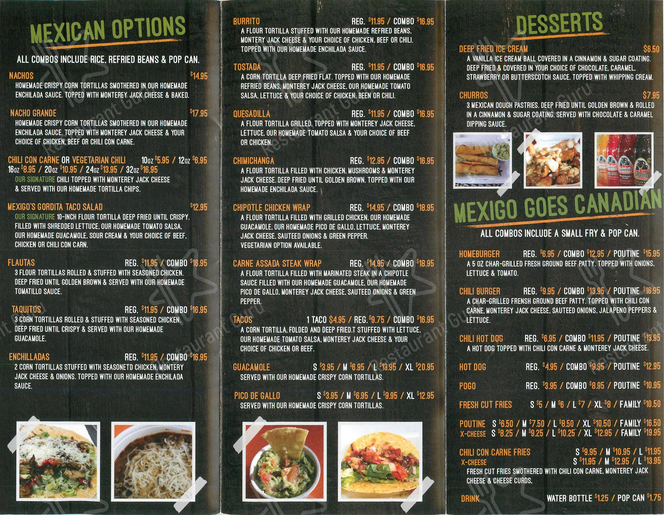 Menu at Mexigo Cabana (mexican food truck) restaurant, Ottawa