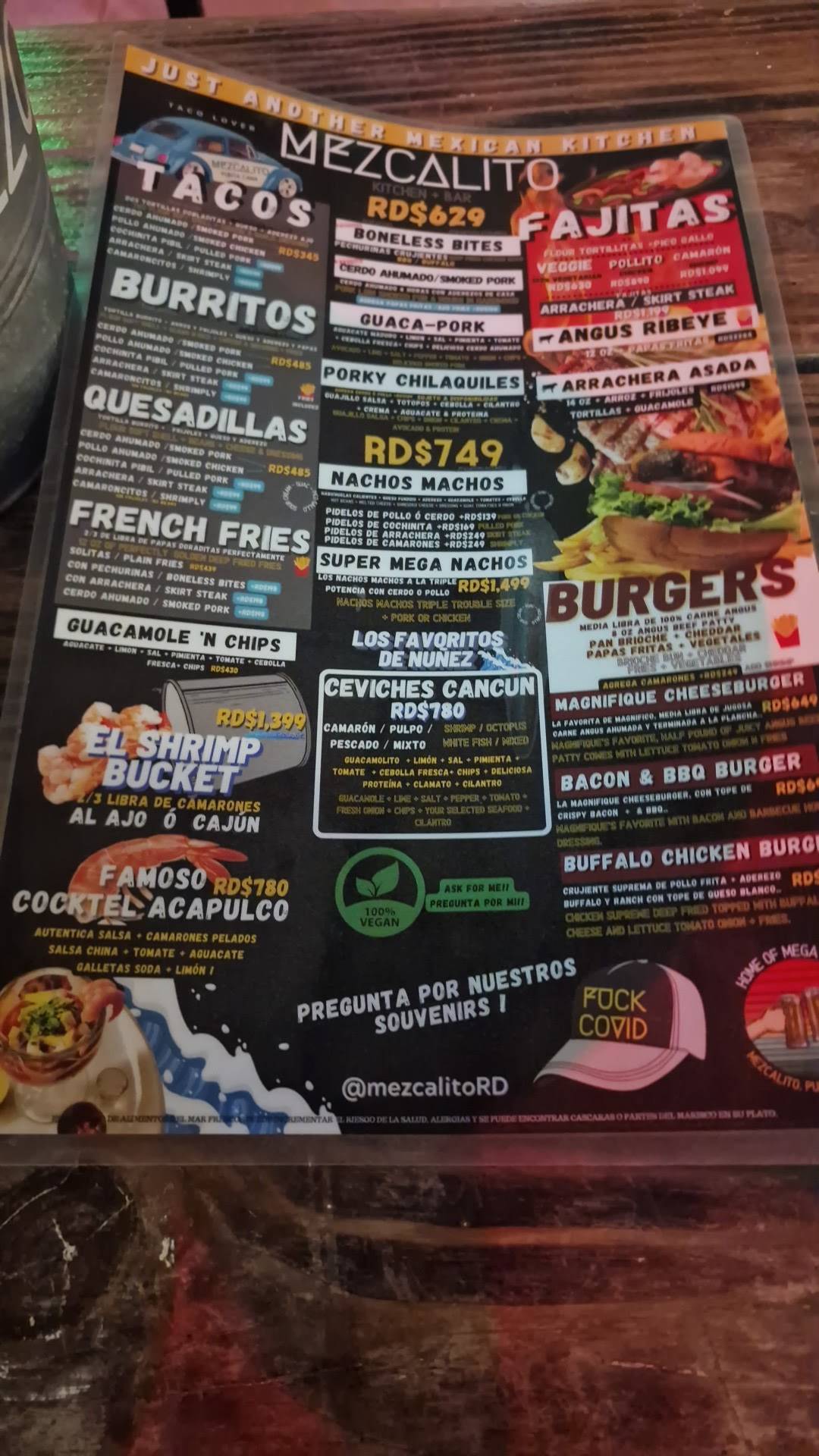 Menu at Mezcalito Restaurant & Bar, Punta Cana