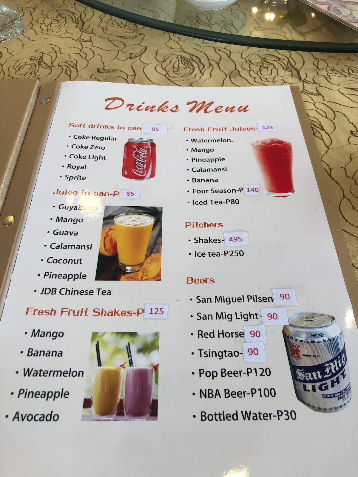 Menu at Minnan Seafood restaurant, Cebu City