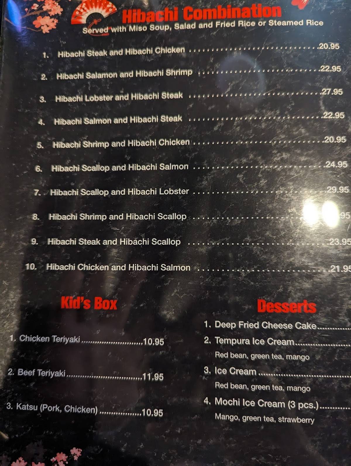 Menu at Miyako Japanese Restaurant, Huntsville