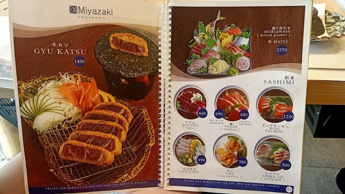 Menu at Miyazaki Japanese Restaurant, Muntinlupa, C2FG+CQF