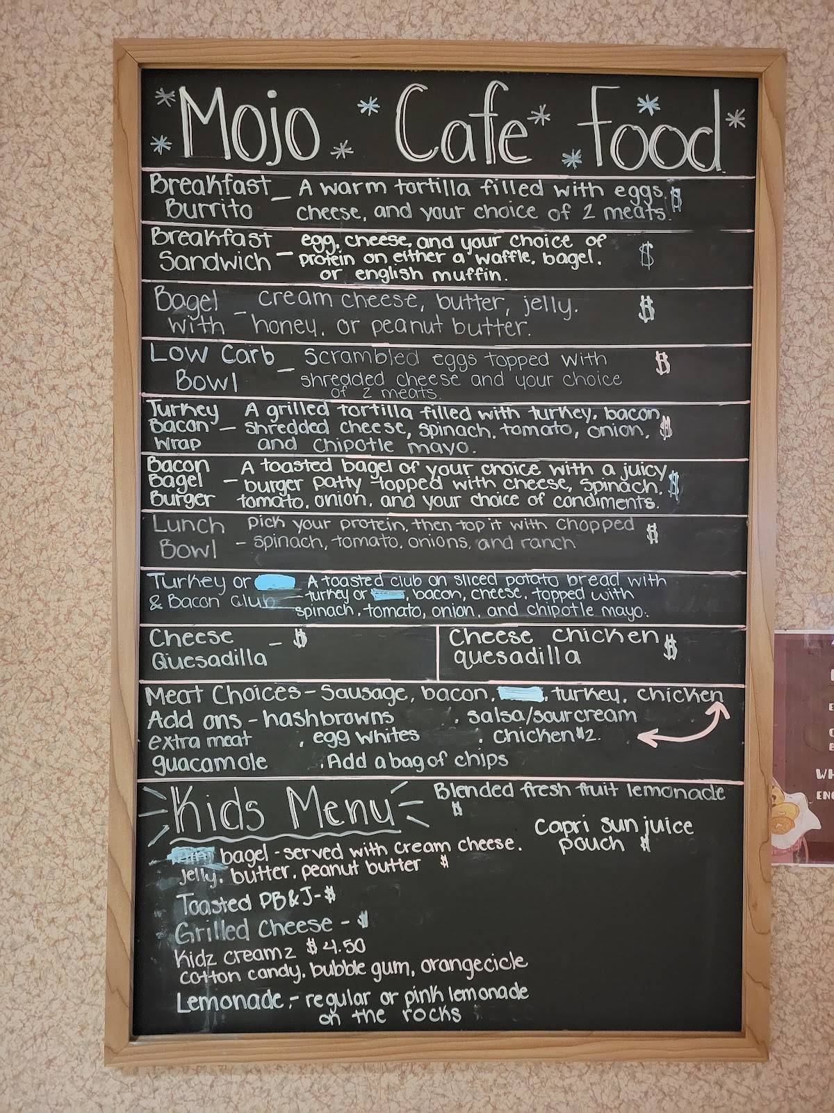 Menu at Mojo Cafe, Fairbanks