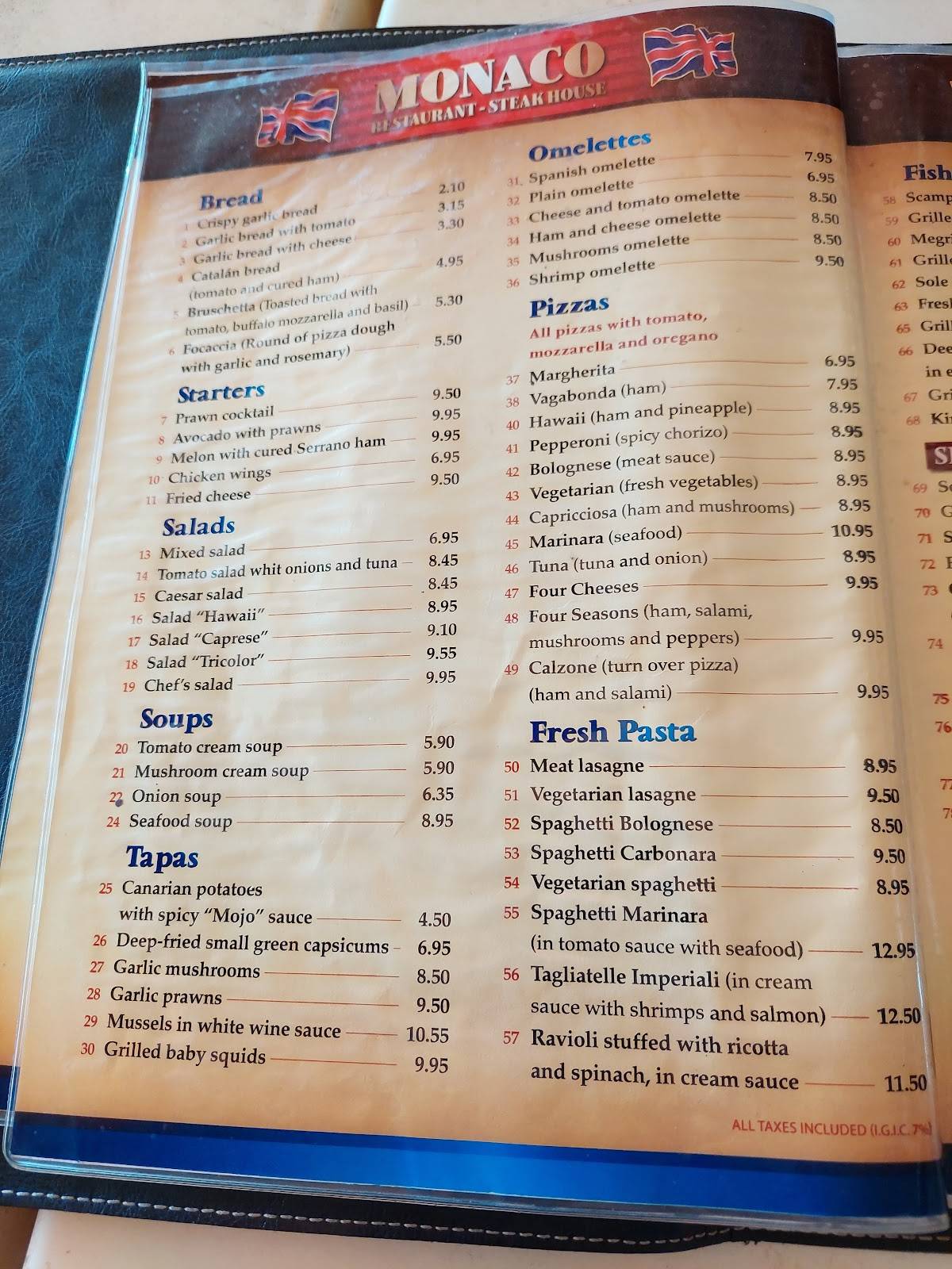 Menu at Restaurant Monaco Steak House, Puerto Rico de Gran Canaria