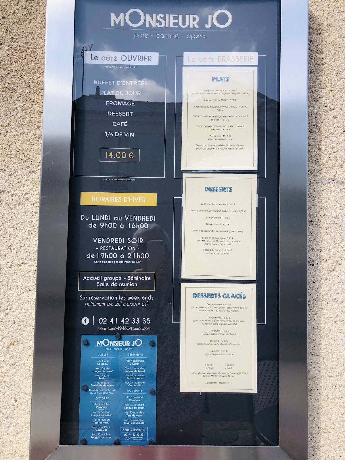 Menu au Restaurant Monsieur JO, Montreuil-Juigné