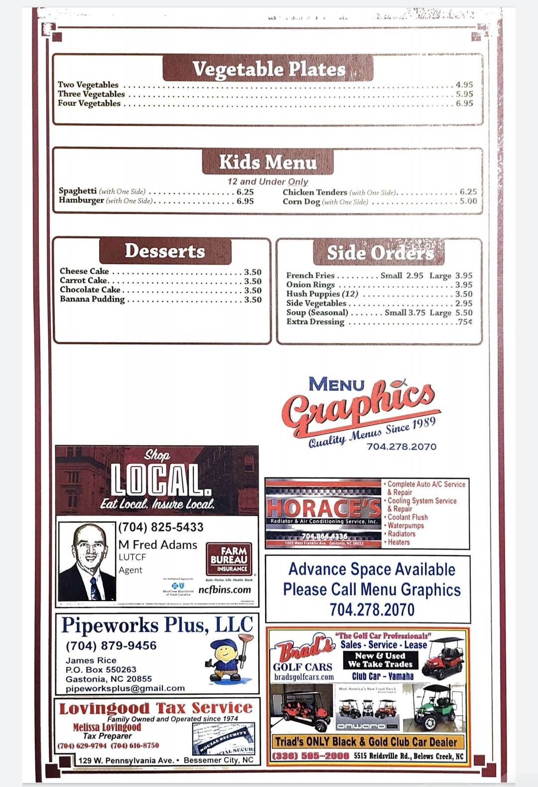 Menu at Mount Holly Grill restaurant, Mount Holly