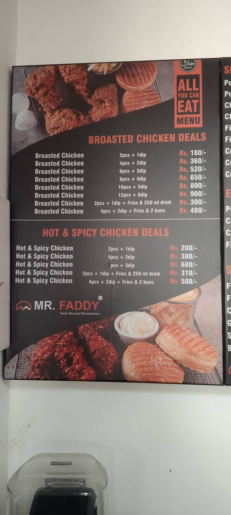 Menu at Mr. Faddy, Hyderabad