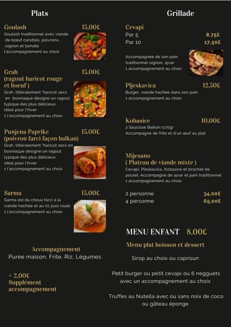 Menu at NH Balkan restaurant, Istres