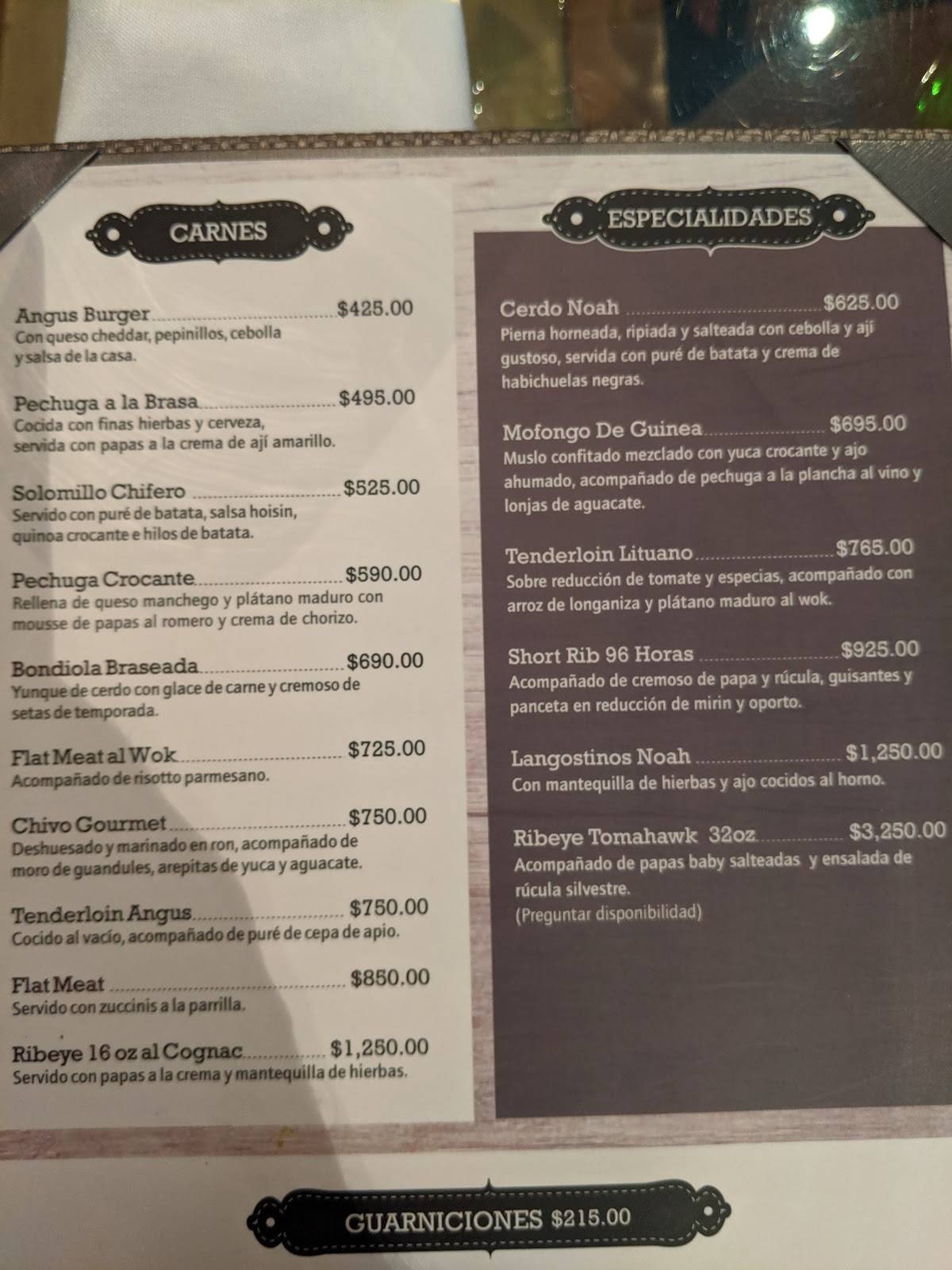 Carta de Noah restaurant, Santiago De Los Caballeros