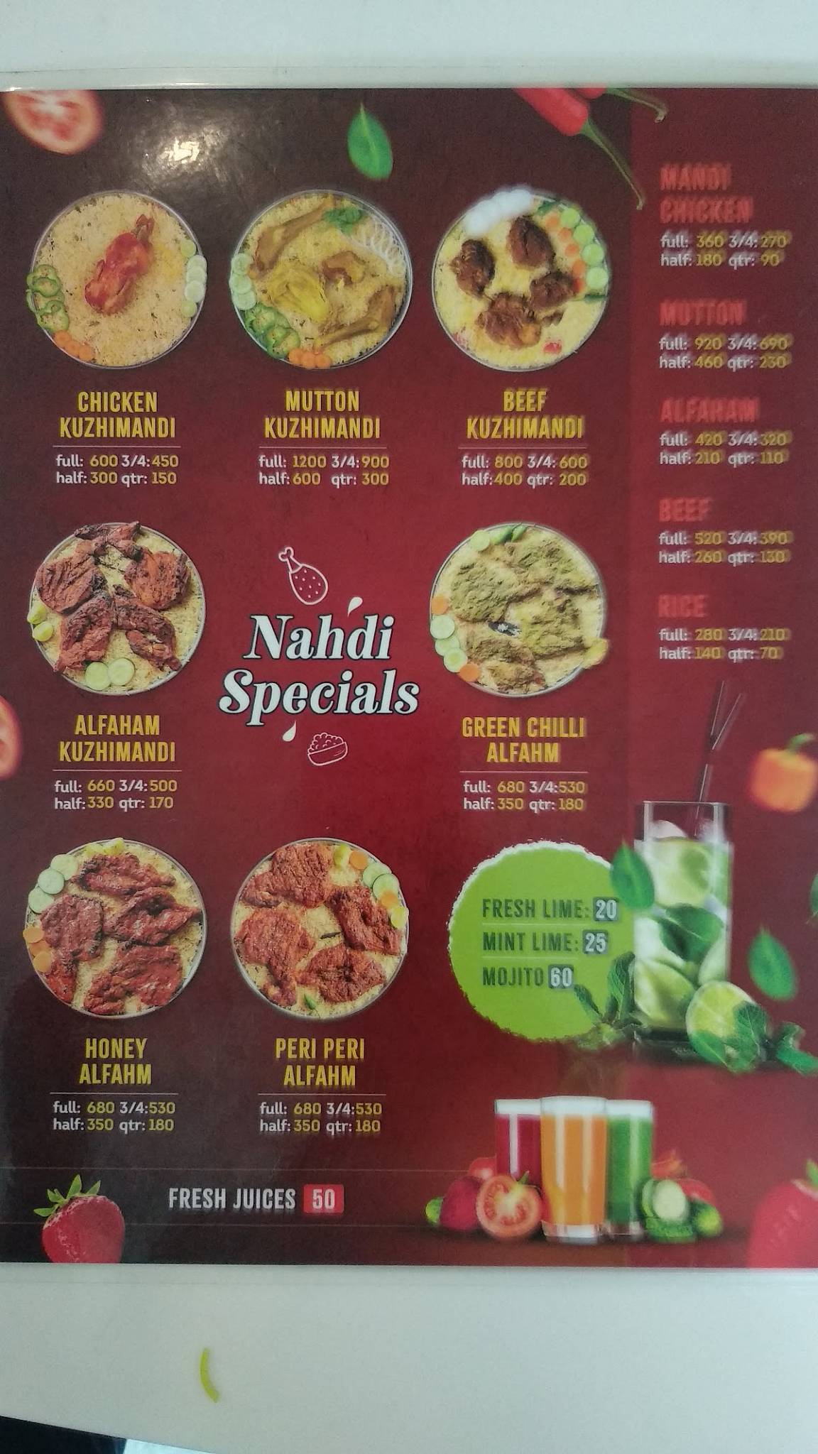 Menu at Nahdi Mandi Restaurant Thrissur, Thrissur