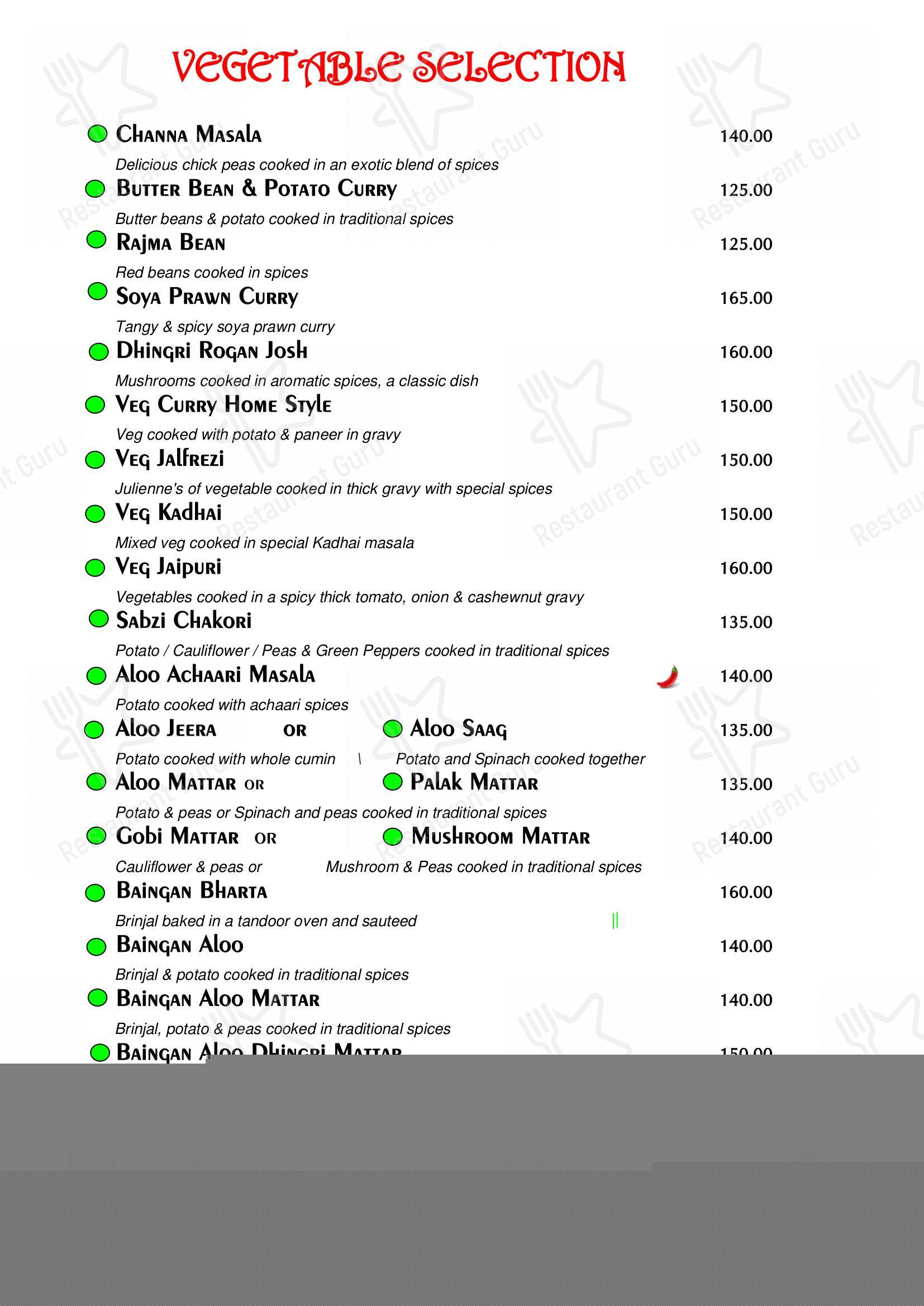 Menu at Namaskar Restaurant, Pretoria