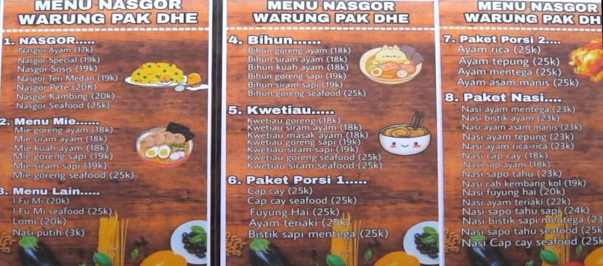 Menu at Nasi Goreng Warung Pak Dhe restaurant, South Jakarta