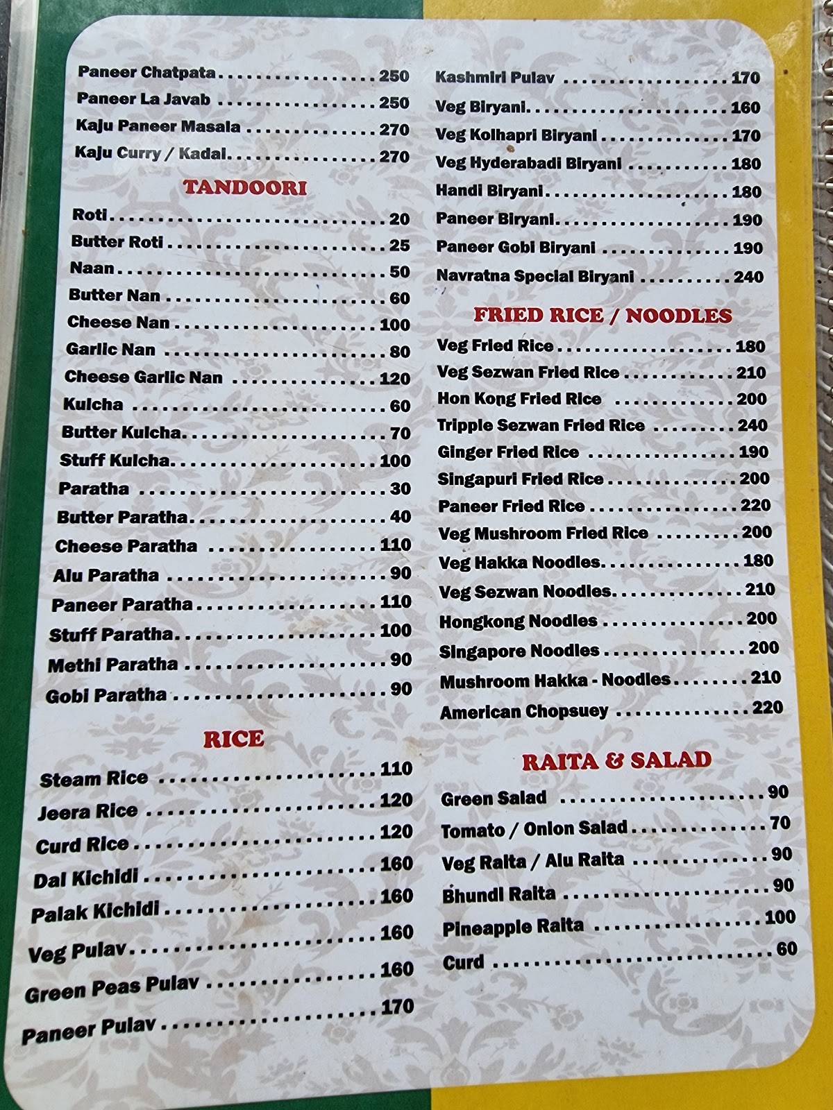 Menu at Navratna Udupi Pure Veg Family Restaurant, Morjim