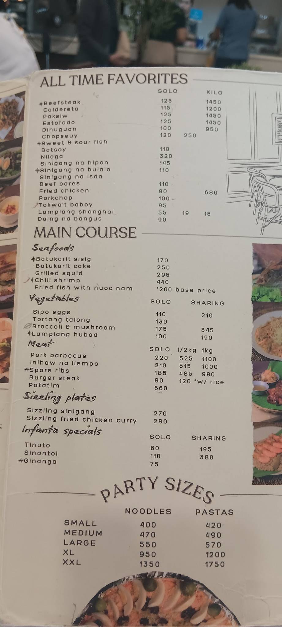 Carta del restaurante New Iona's Refreshment Parlor, Infanta