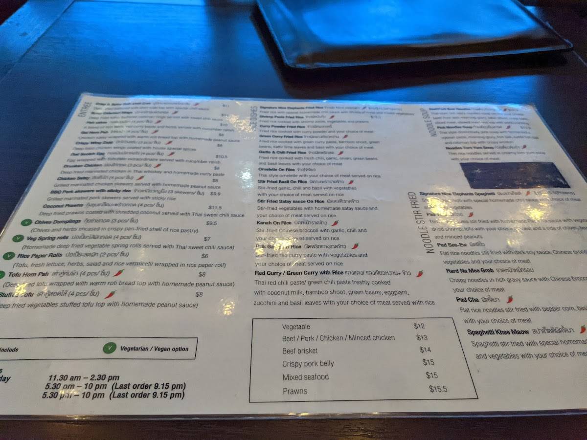 Menu at Nine Elephants Thai Restaurant, Docklands