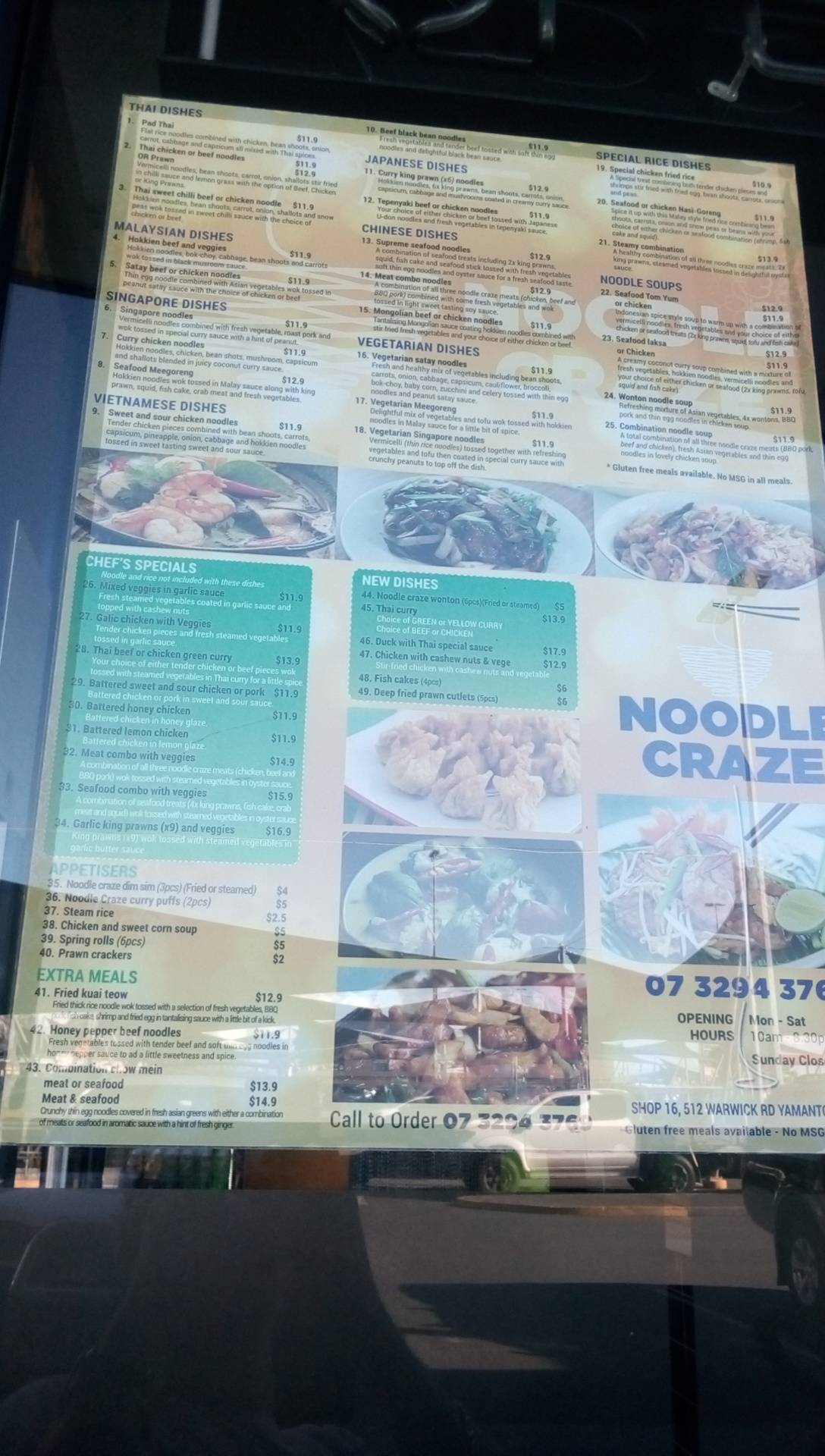 Menu at Noodle Craze restaurant, Yamanto