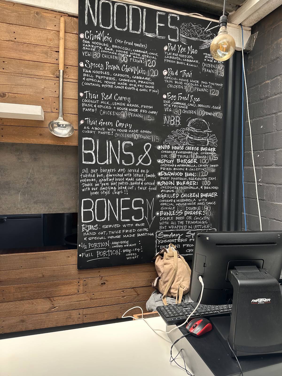 Menu at Noodles, Buns and Bones restaurant, Cape Town