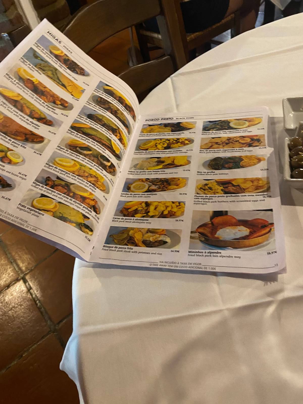 Menu at O Alpendre restaurant, Arraiolos