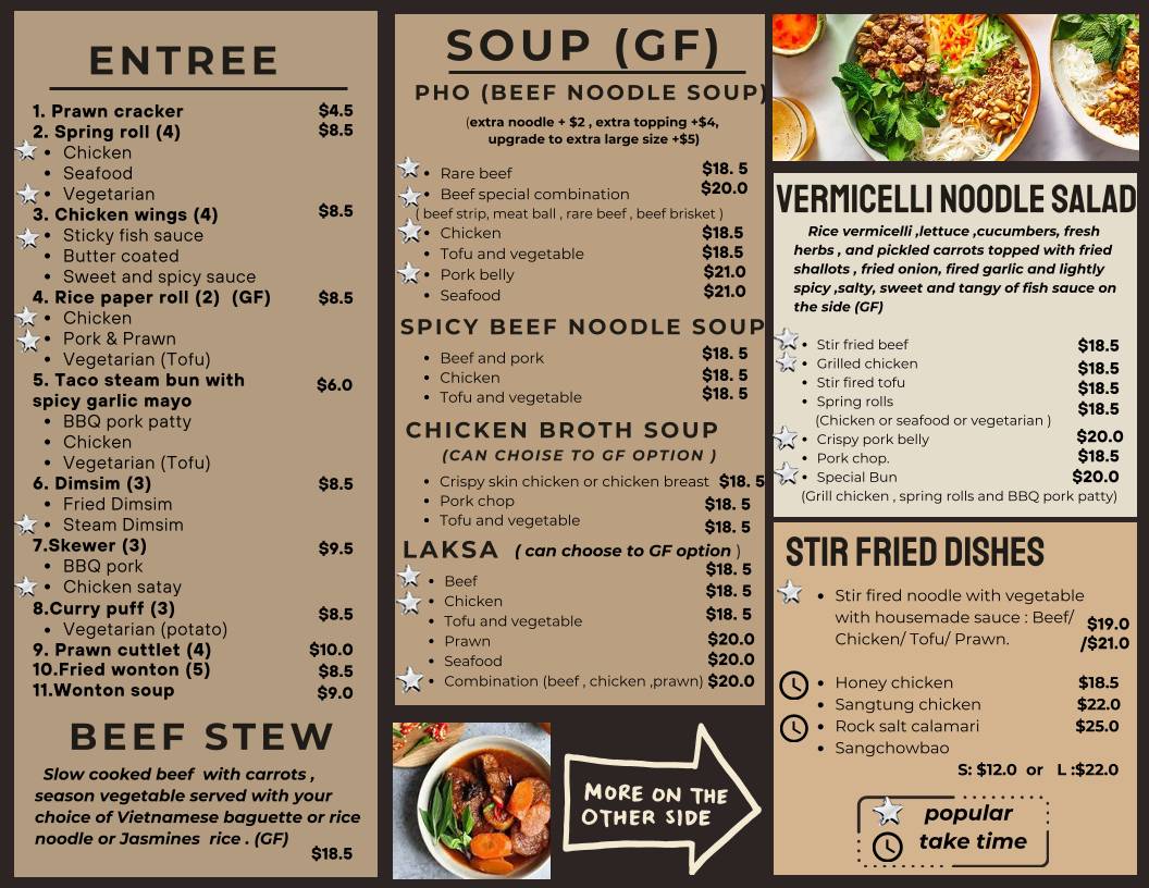Menu at O Bach restaurant, Greenway