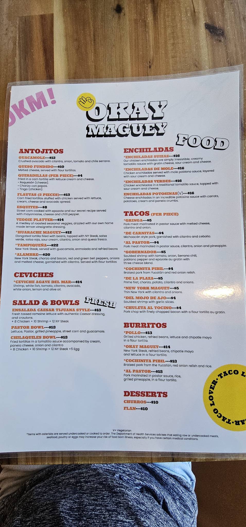Menu at Okay Maguey restaurant, Phoenix