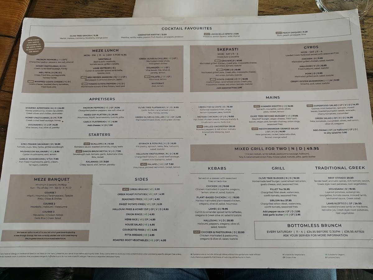 Menu at Olive Tree Brasserie Stockton Heath restaurant, Warrington
