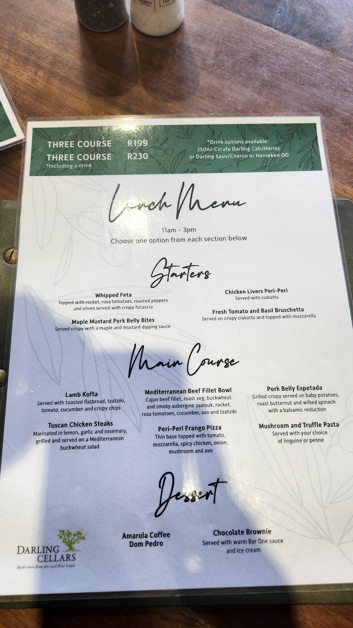 Menu at Olive & Oil restaurant, Durban, Oceans Mall