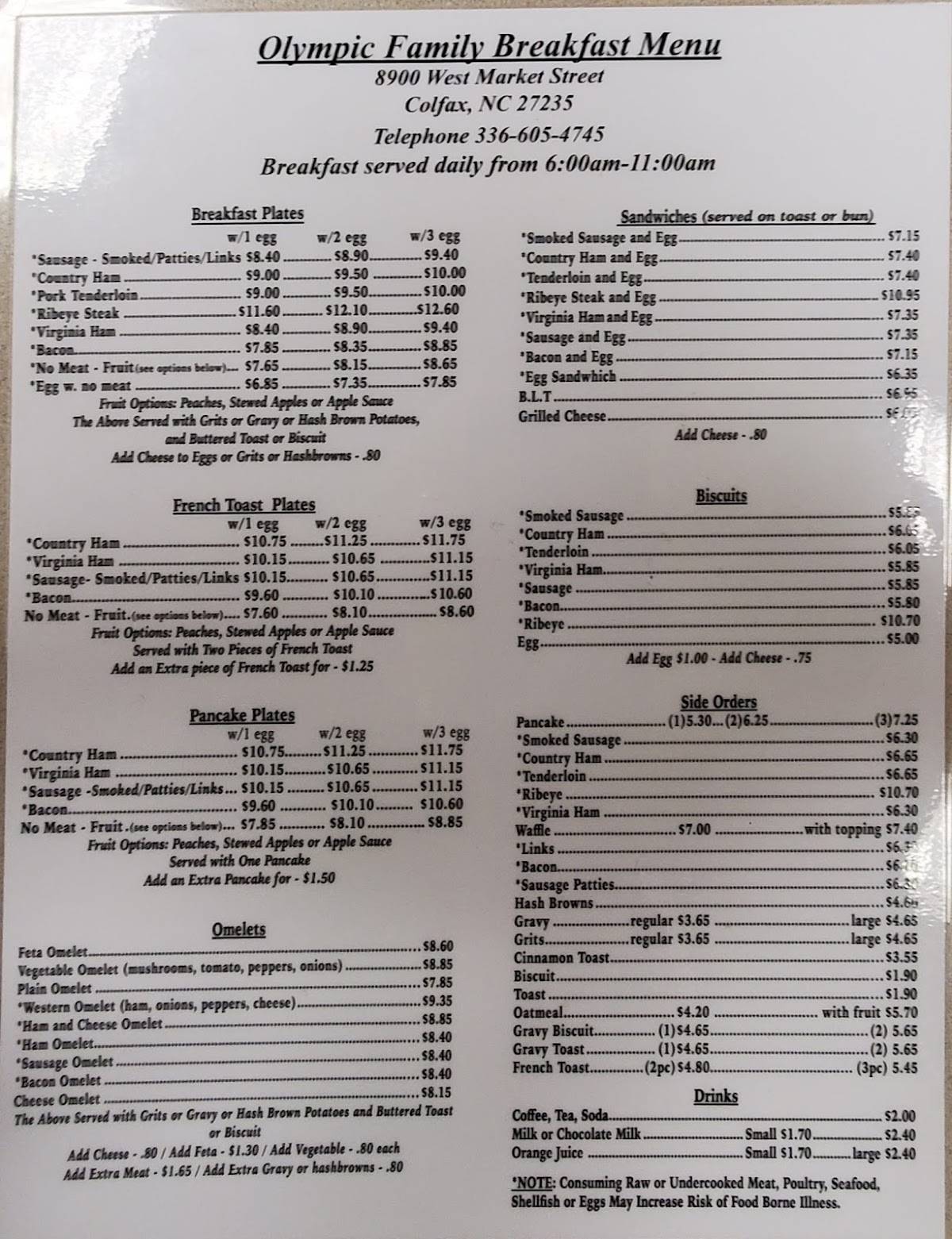 Menu at Olympic Family Restaurant- COLFAX, Colfax, W Market St